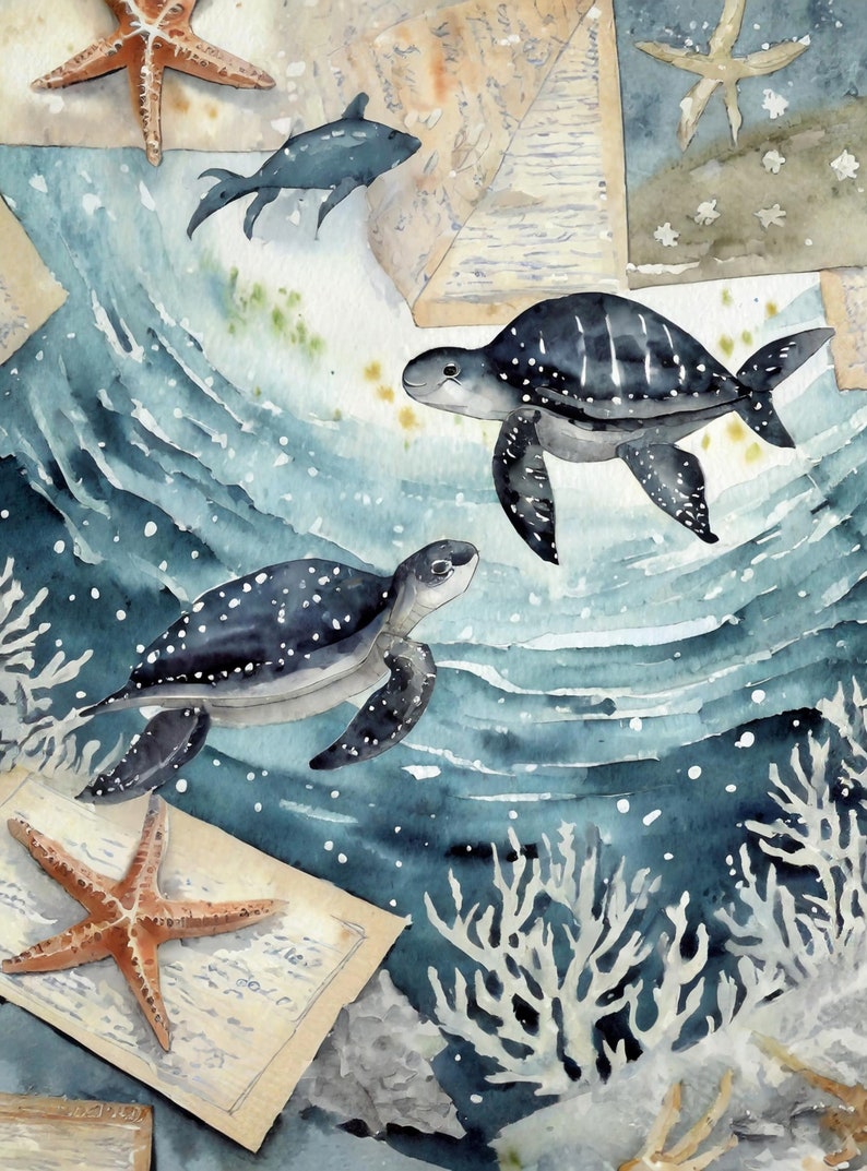 Marine Life - Large Decoupage Paper for Furniture - Rice Paper ...