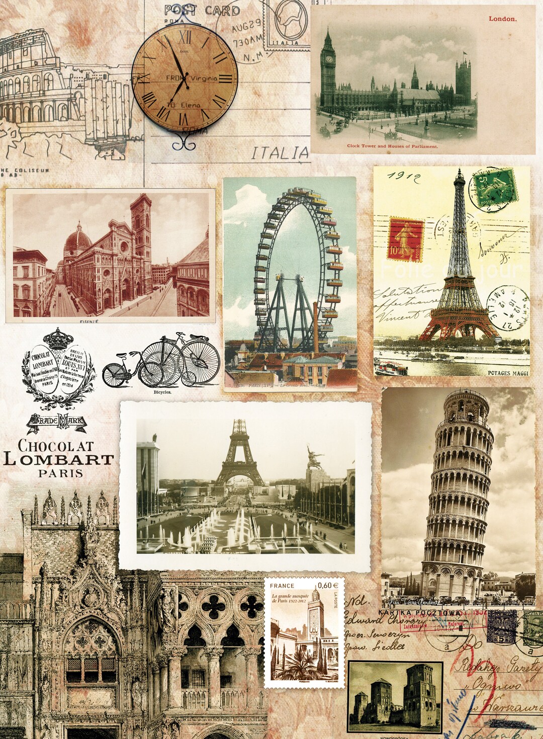 Paris Vintage Decoupage Paper - Decoupage Art - Large Size Rice Paper ...