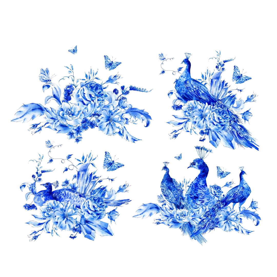 Blue Peacock - Vintage Blue Bird Decoupage Paper for Furniture - Large ...