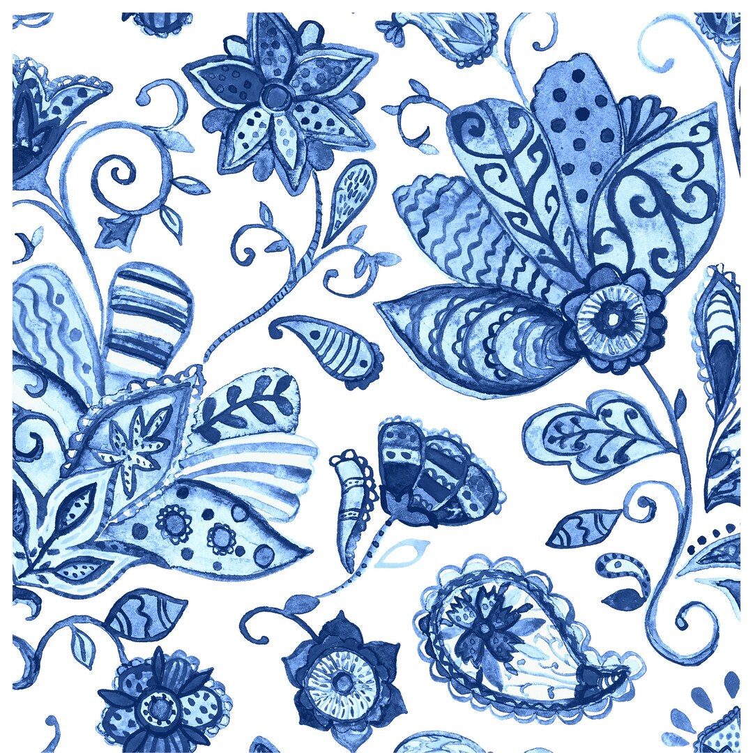 Blue Floral Illustrations Decoupage Paper for Furniture and Crafts ...
