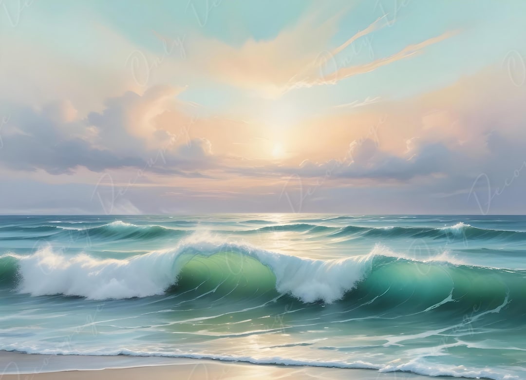 Pastel Beach - Large Decoupage Paper - 6 Size Options - Sunset - Green ...