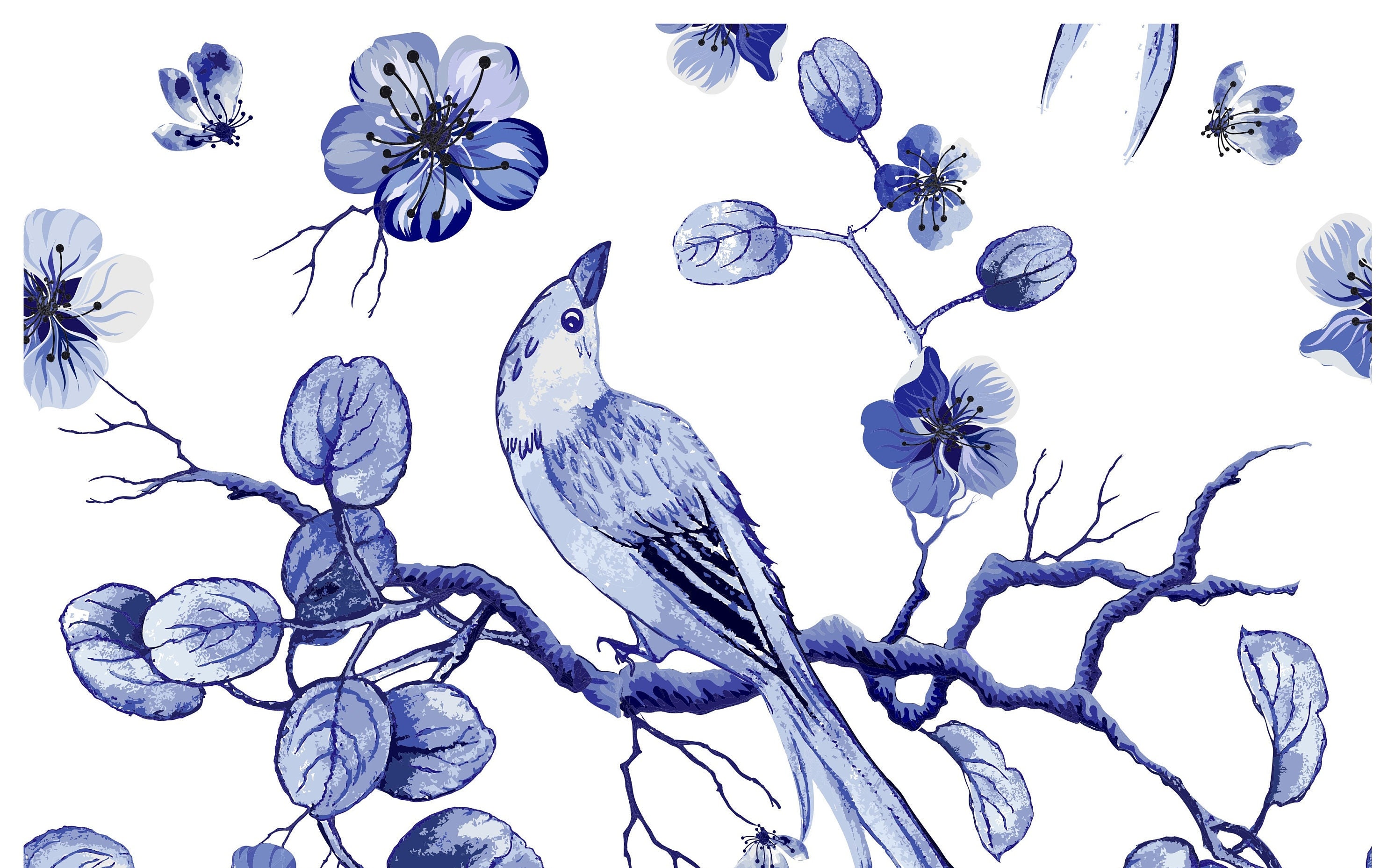 Blue Bird & Floral Decoupage Paper - Vintage Rice Paper for Furniture ...