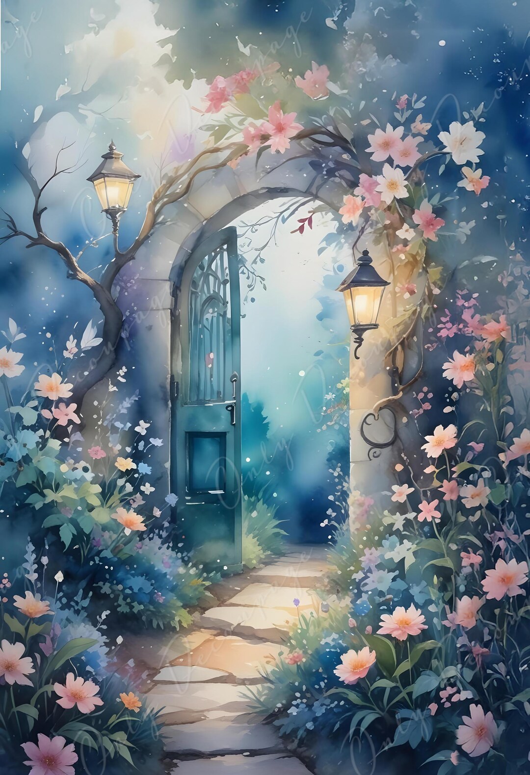Fairytale Garden Gate - 6 Size Options - Large Decoupage Paper - Pastel ...