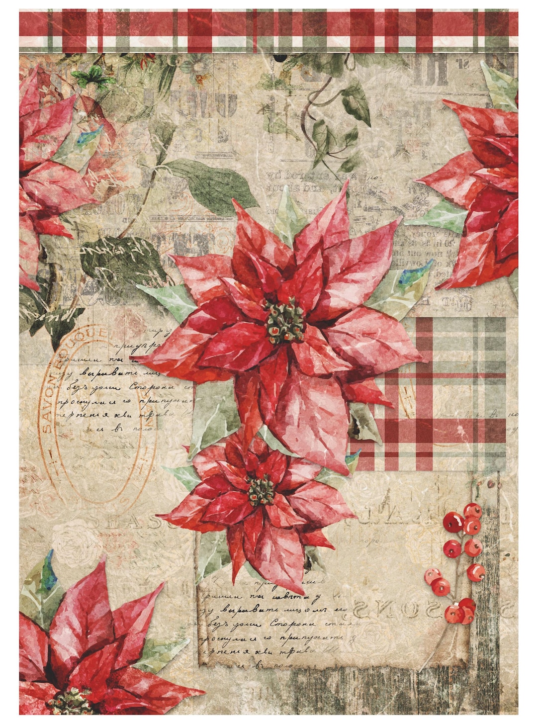 Christmas Collection - Large Decoupage Paper - 6 Size Options - Vintage ...