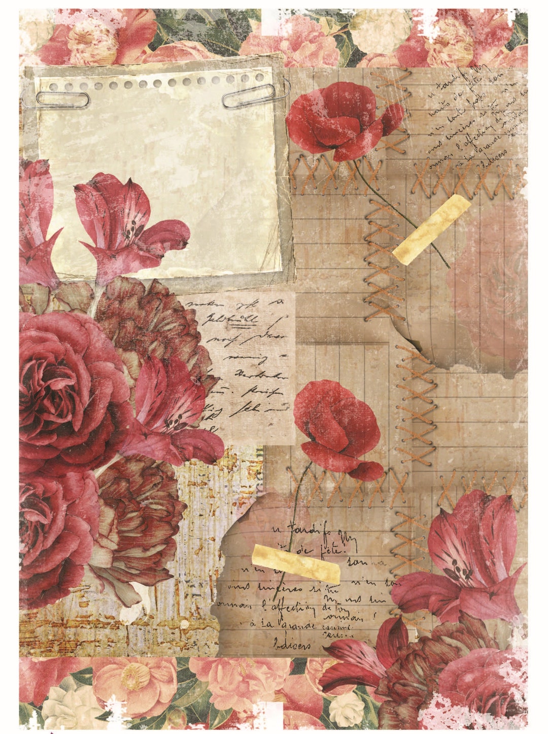 Old Book Leaves - Vintage Floral Decoupage - Decoupage Art - Large Size ...