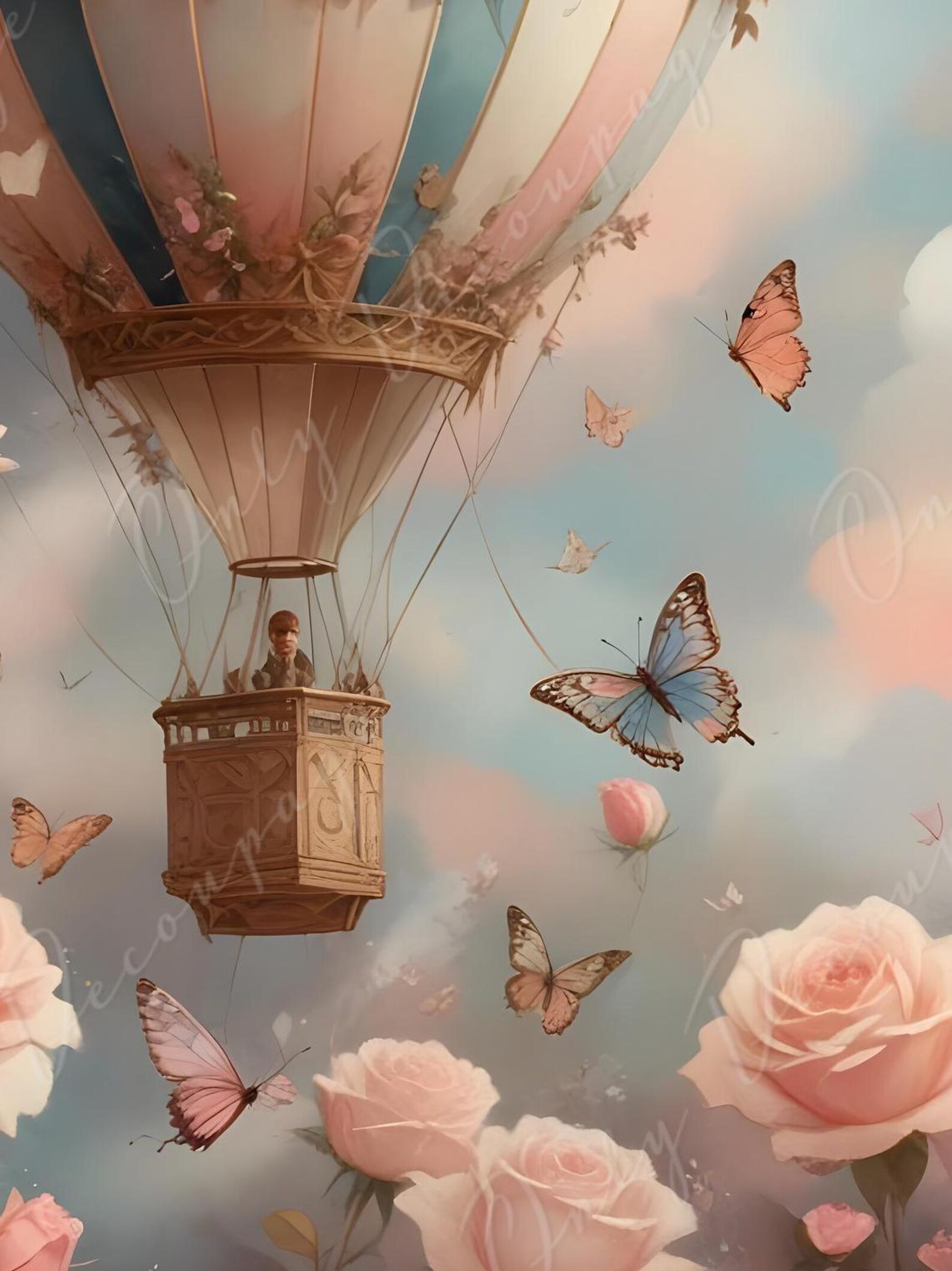 Fairytale Air Balloon - Large Decoupage Paper - 6 Size Options - Pink ...