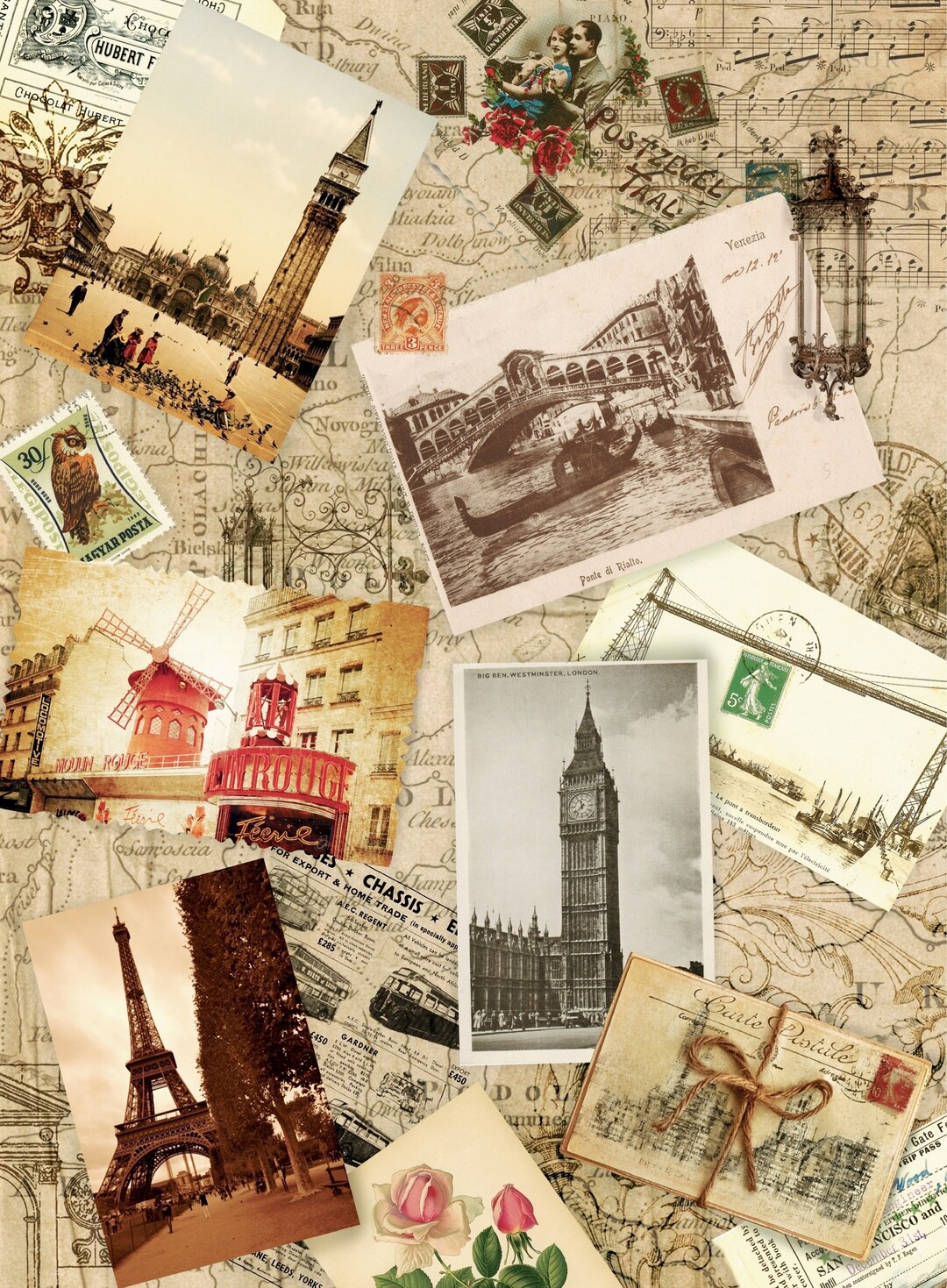 Card Postal - Vintage Decoupage Paper - Decoupage Art - Large Size Rice ...