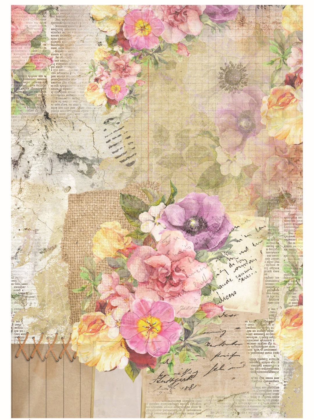 Vintage Floral Decoupage Decoupage Art Large Size Rice Paper for ...