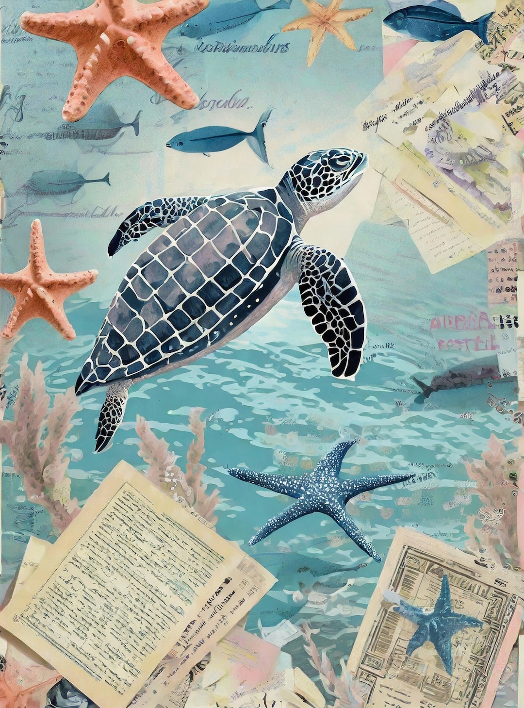 Marine Life - Large Decoupage Paper for Furniture - Rice Paper ...