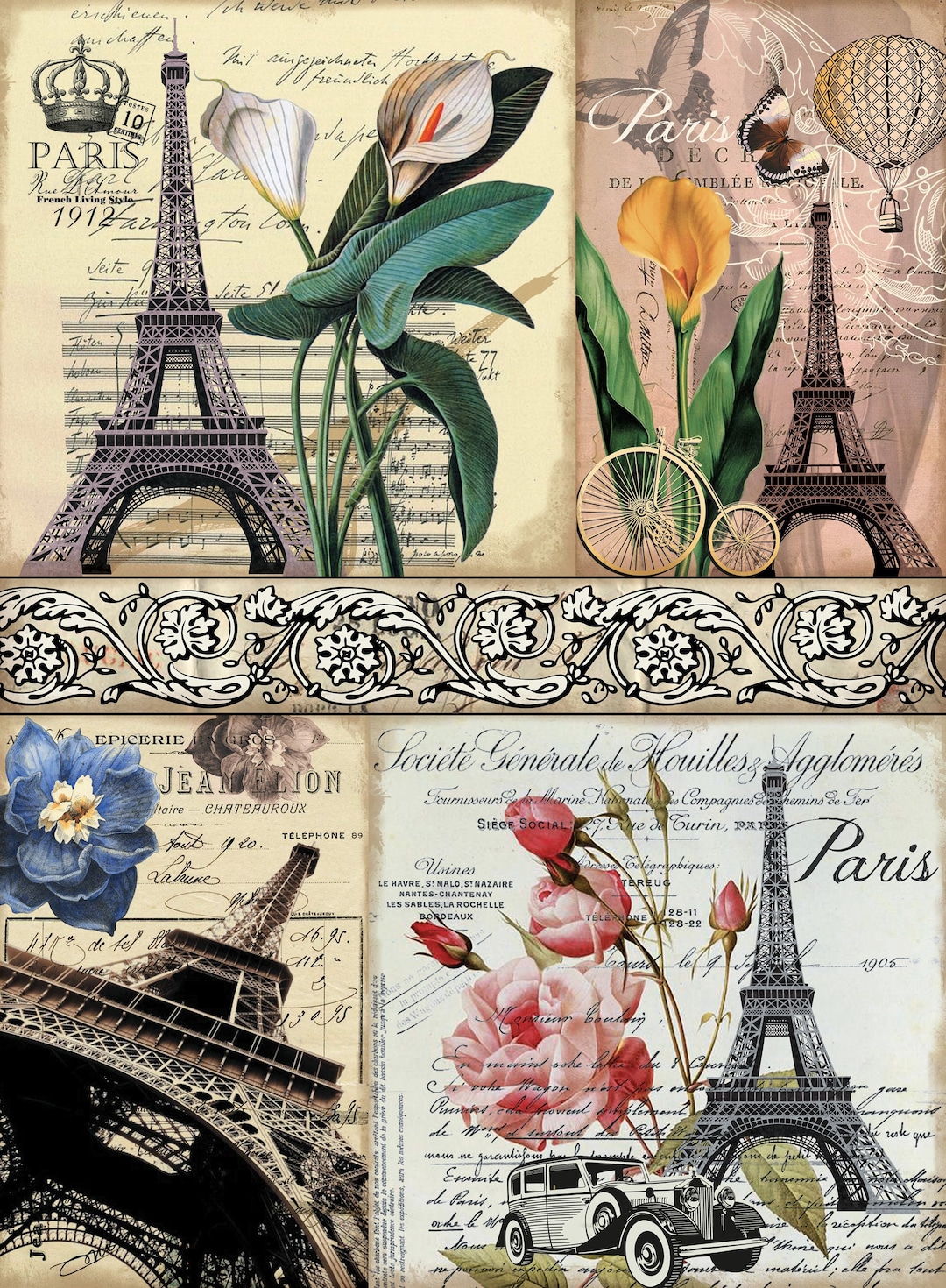 Paris Floral Decoupage Paper - Large Rice Paper for Decoupage ...