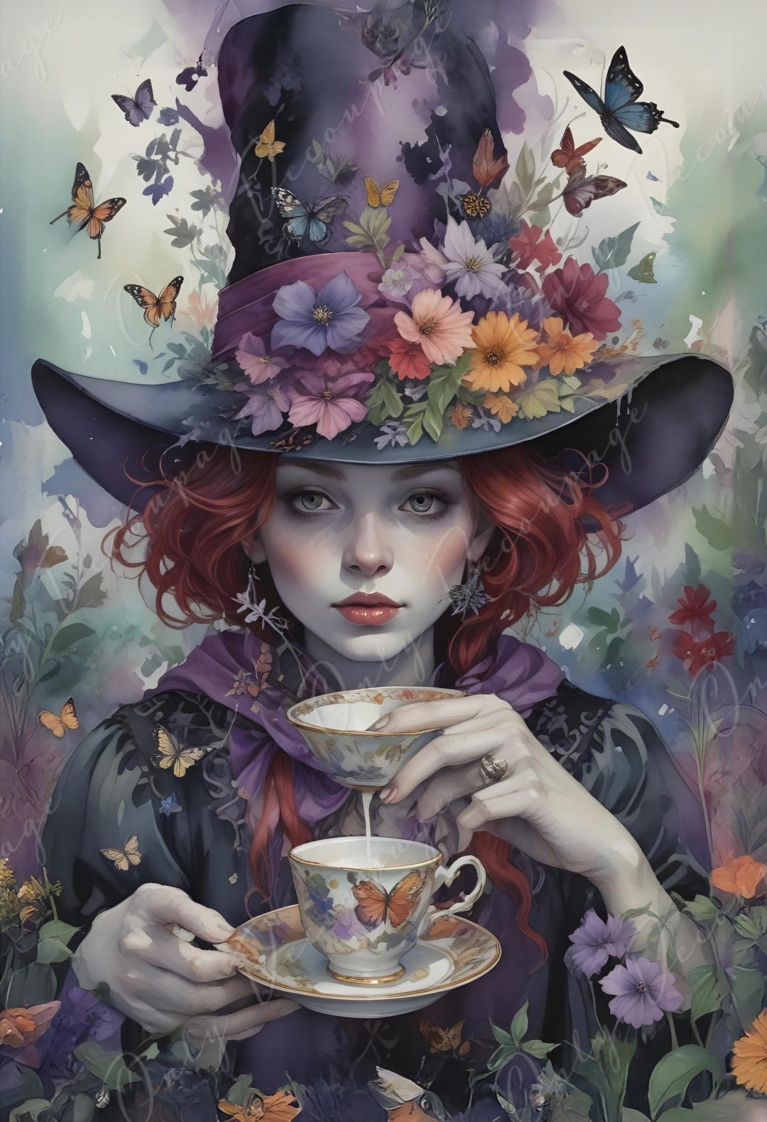 Floral Hat Alice - Large Decoupage Paper - 6 Size Options - Purple ...