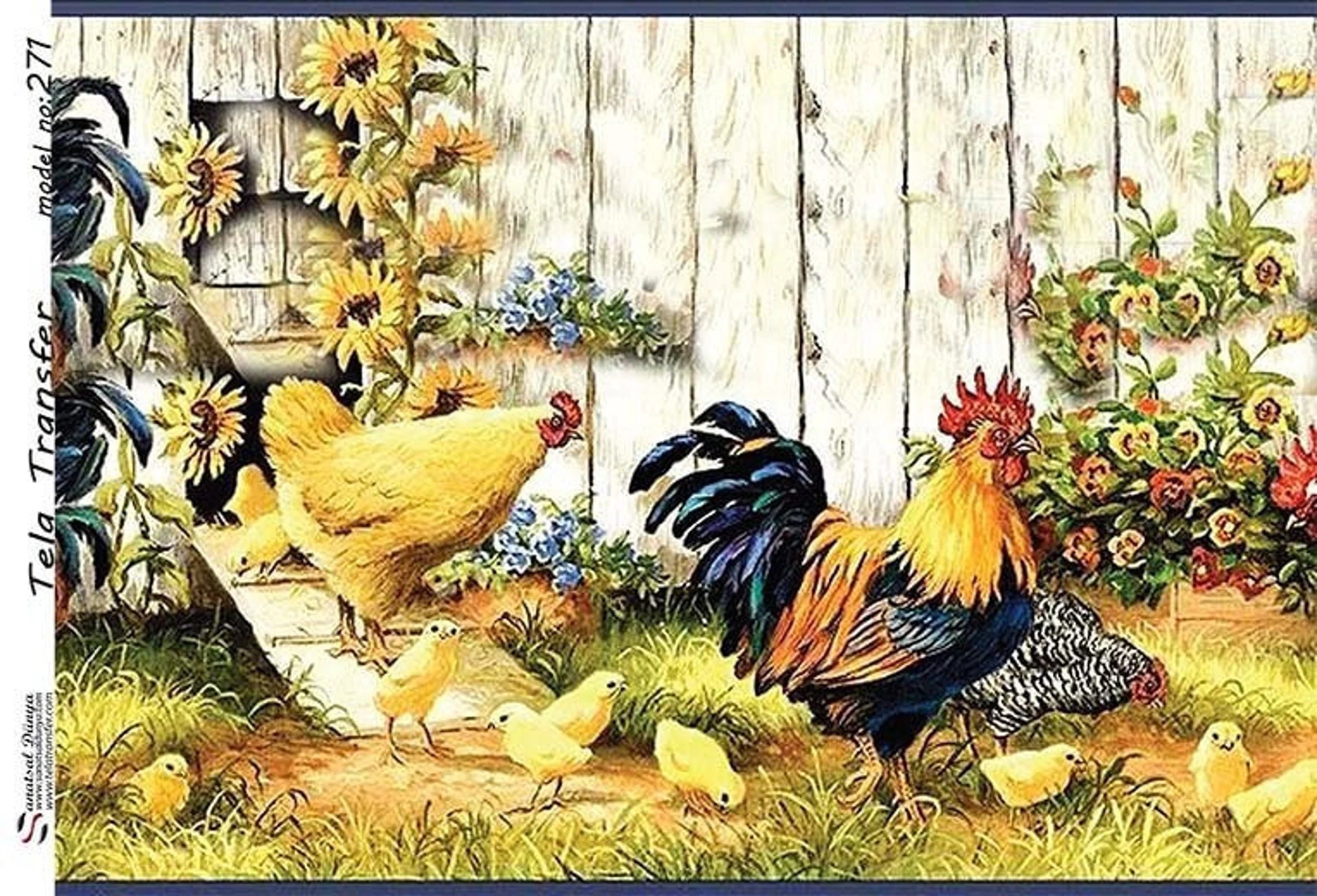 Chicken and Rooster - Decorative Decoupage Paper - for Furniture - Big ...