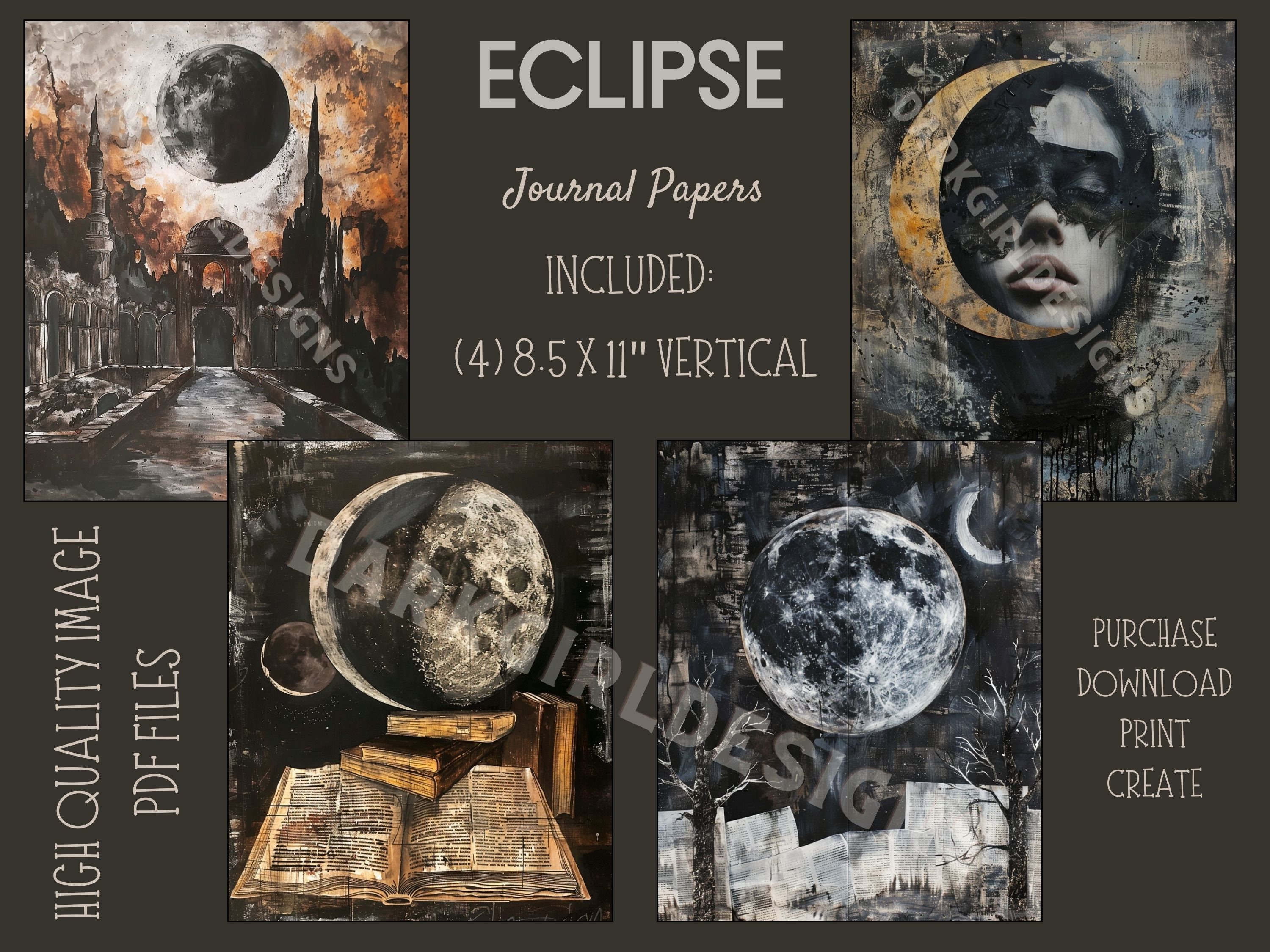 Eclipse Junk Journal Kit Papers, Printable Eclipse Mixed Media Papers ...