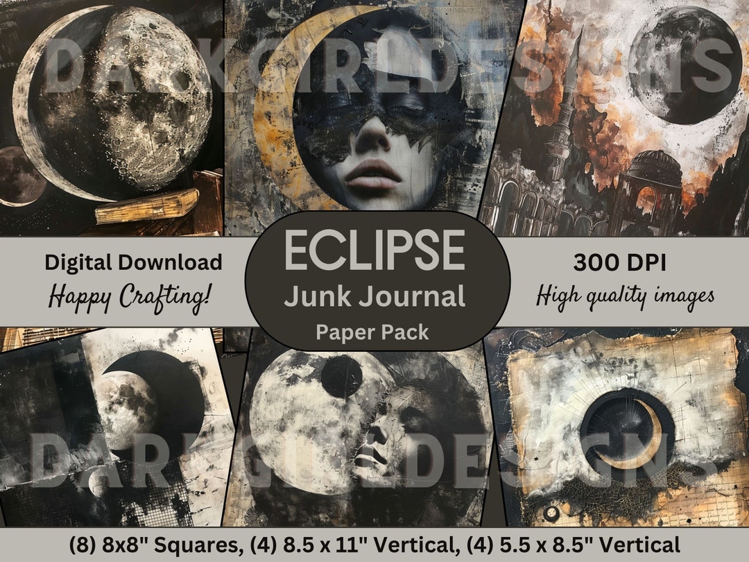 Eclipse Junk Journal Kit Papers, Printable Eclipse Mixed Media Papers ...