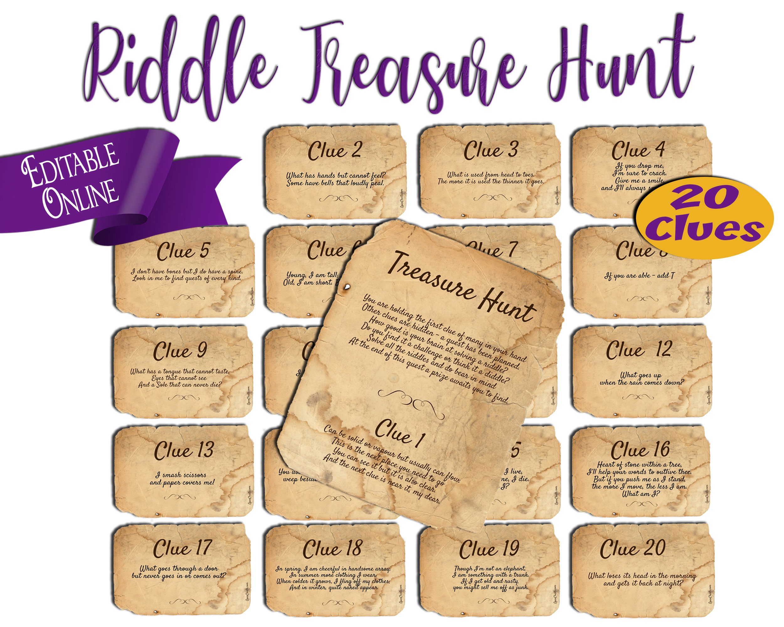 Traditional Riddle Treasure Hunt Clues Printable. More - Etsy traditional-riddle-treasure-hunt-clues-printable-more-etsy