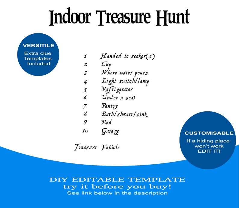 Indoor Rhyming Treasure Hunt Clues Scavenger Game Printable Etsy