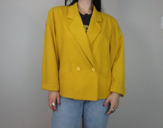 Vintage 1980s Jaeger Yellow Wool Cropped Blazer Jacke… - Gem