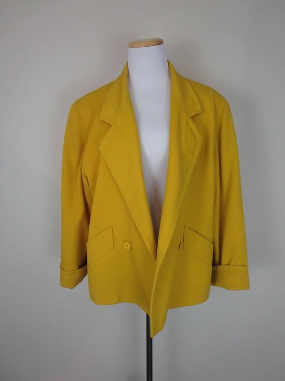 Vintage 1980s Jaeger Yellow Wool Cropped Blazer Jacke… - Gem