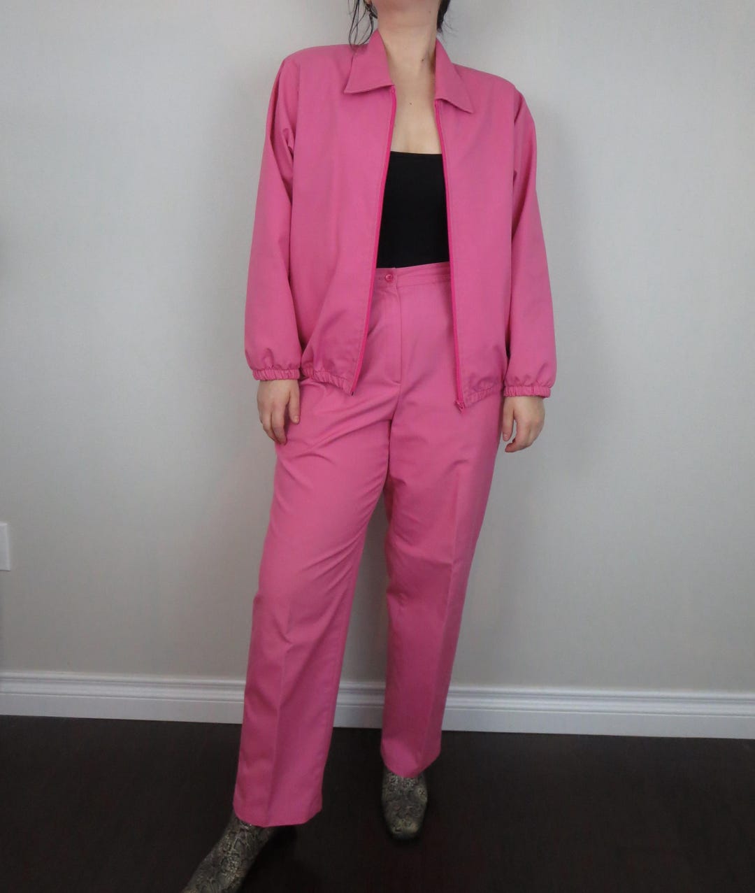 Vintage 1990s Koret Francisca Hot Pink Zip Bomber Jacket and Pant Suit ...
