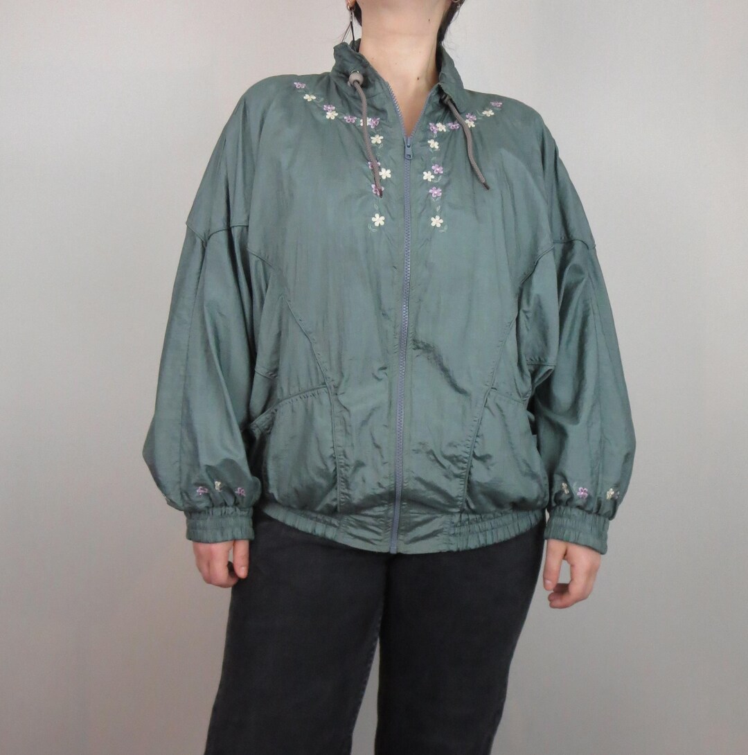 Vintage 90s Windbreaker Cottage Cove Floral Embroidered Jacket / 90s ...