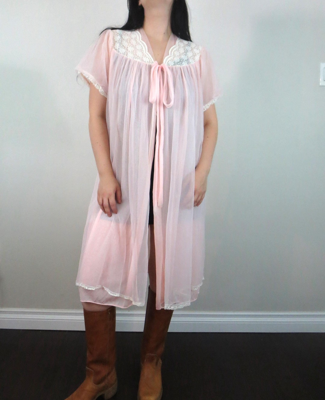 1960s Chiffon Robe / Chiffon Piegnoir / Babydoll Robe Nightgown ...