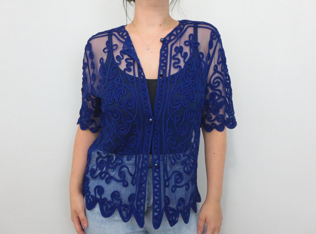 Vintage Blue Sheer Lace Burnout Blouse – Boho Stevie Nicks Style Witchy ...