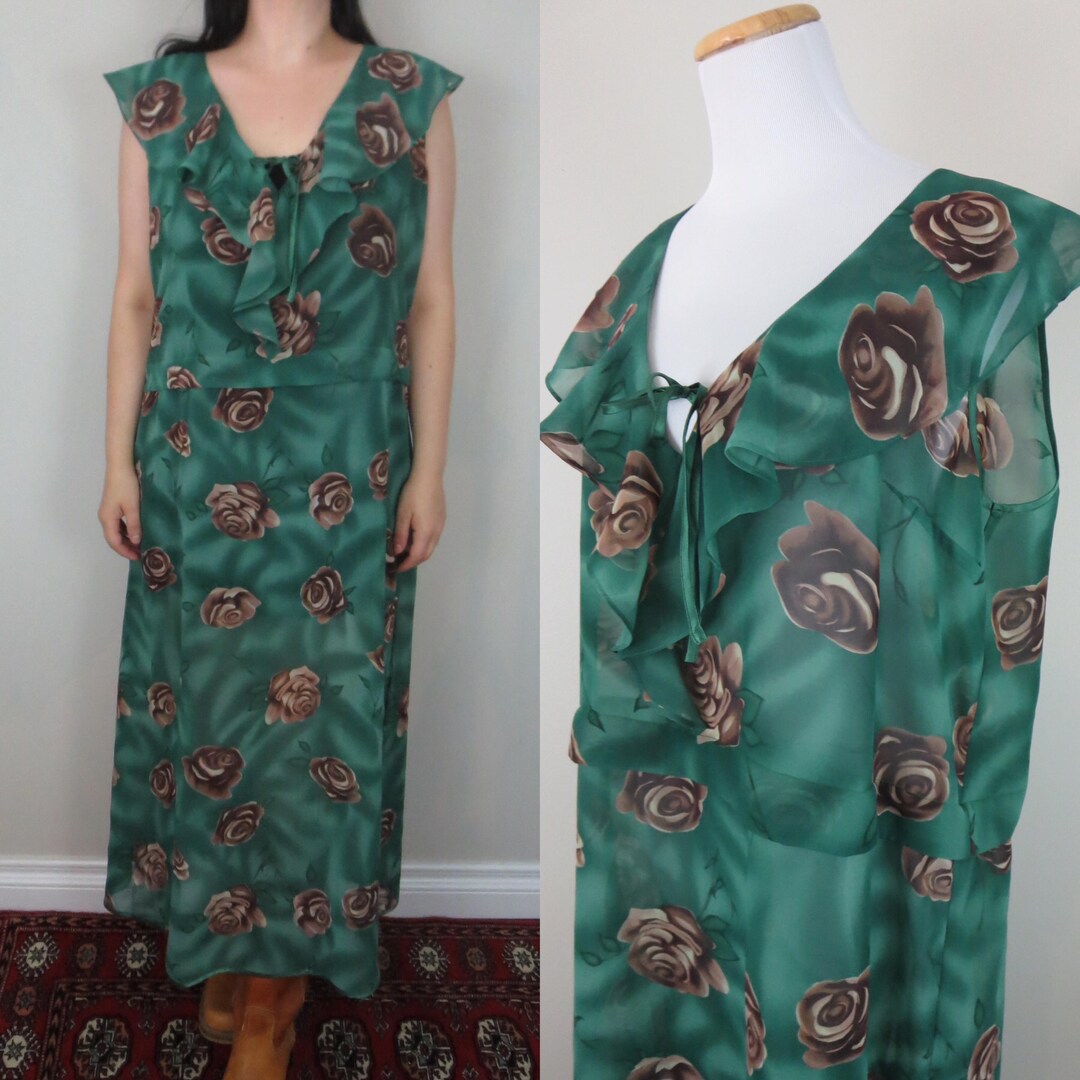 Vintage 2000s Y2K Vanity Fair Sheer Floral Maxi Dress - Boho Hippie ...