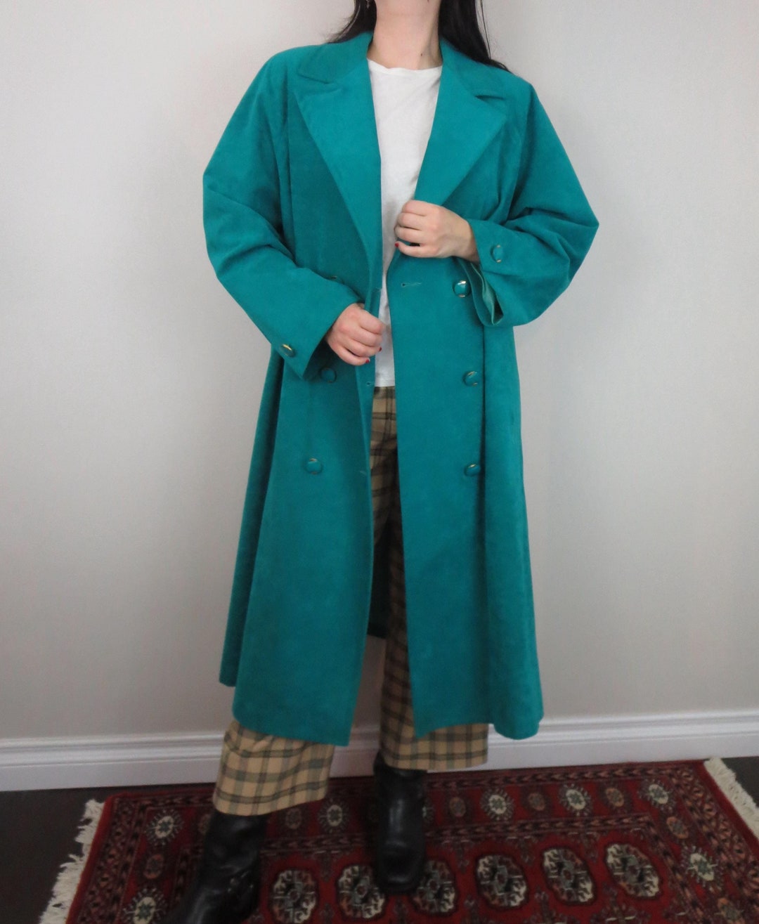 Vintage 1980's Ultrasuede Teal Double Breasted Teal Trench Coat ...