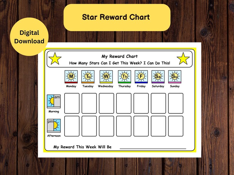 Behaviour Reward Star Chart Printable for Children SEN/ Visual Learners ...