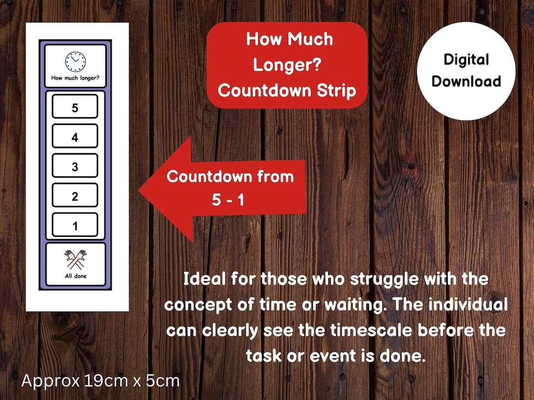 How Much Longer? Countdown Strip 5 to 1 Printable Visual Support/aid ...