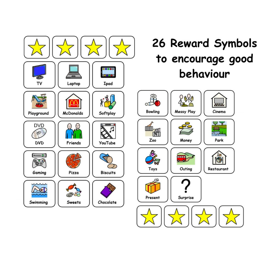 A5 Behaviour Reward Chart Printable 34 Symbols for SEN/ Visual Learners ...