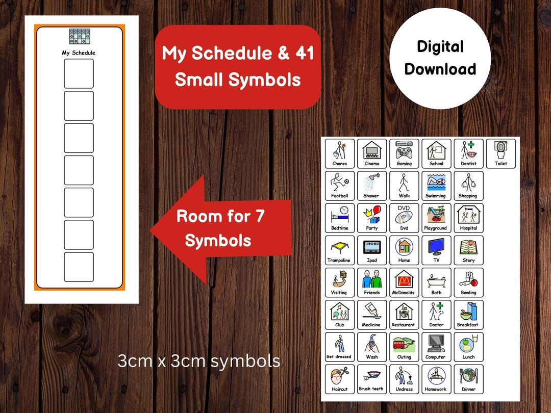 Daily Schedule Chart 41 Small Symbols Visual Timetable Printable for ...