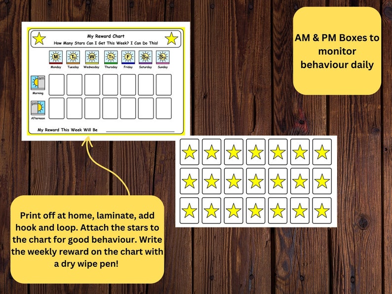 Behaviour Reward Star Chart Printable for Children SEN/ Visual Learners ...