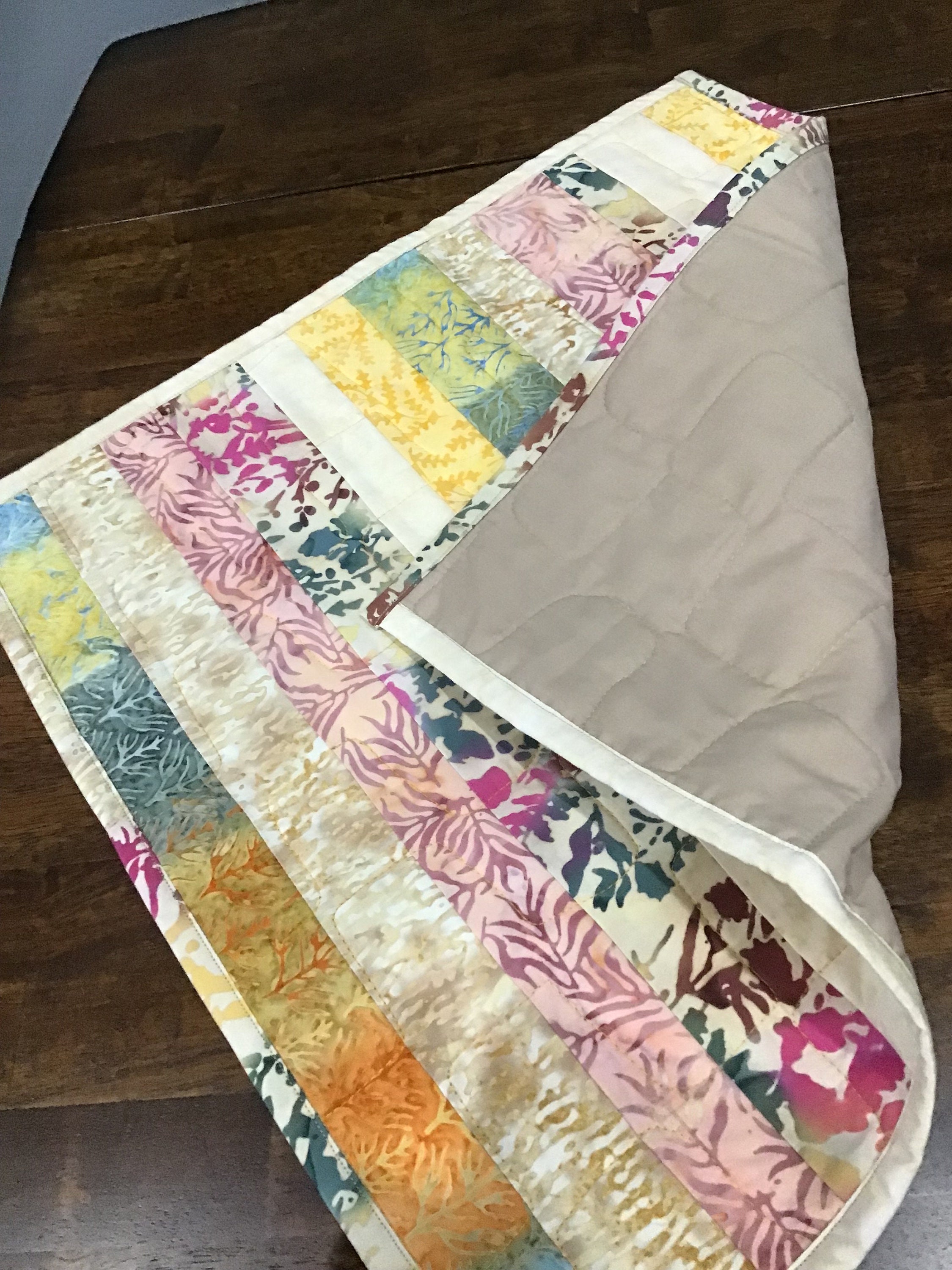 Pastel Table Runner Quilted Square Table Topper Neutrals Spring Batiks ...