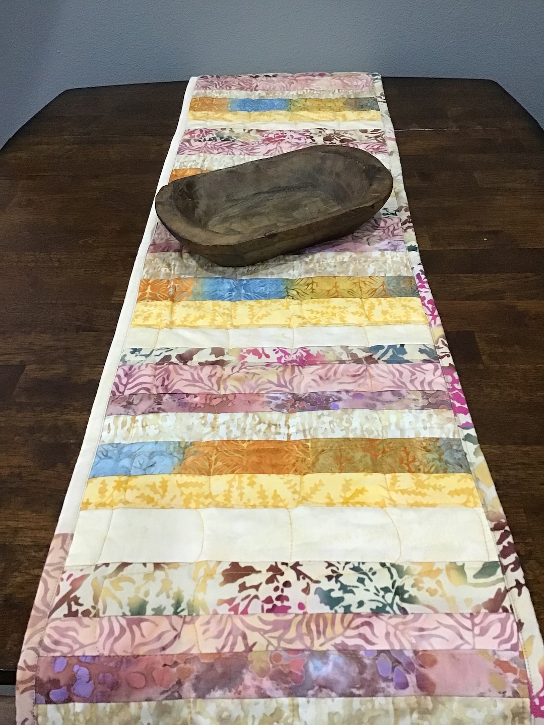 Pastel Table Runner Quilted Square Table Topper Neutrals Spring Batiks ...