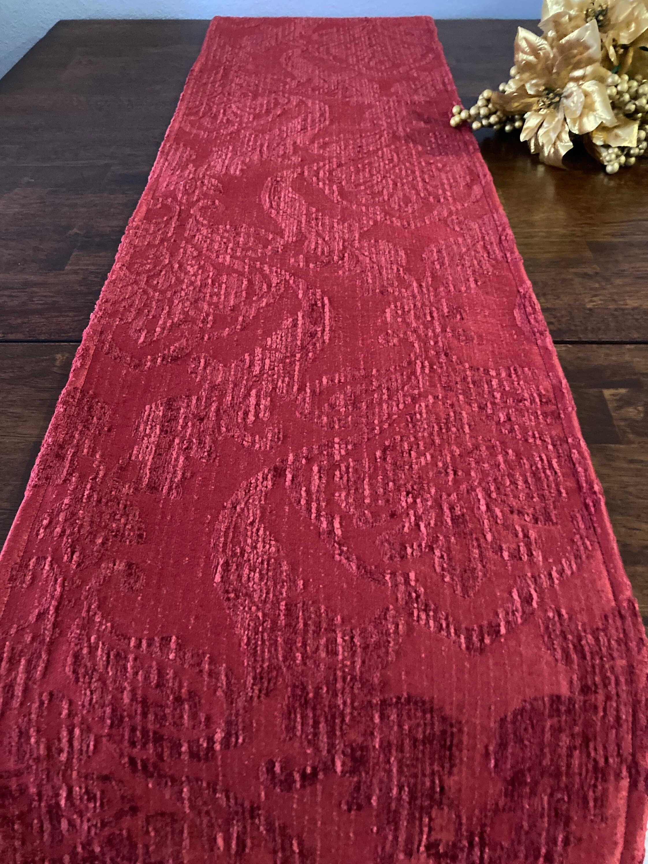 Red Chenille Elegant Table Runner Modern Red Table Runner - Etsy