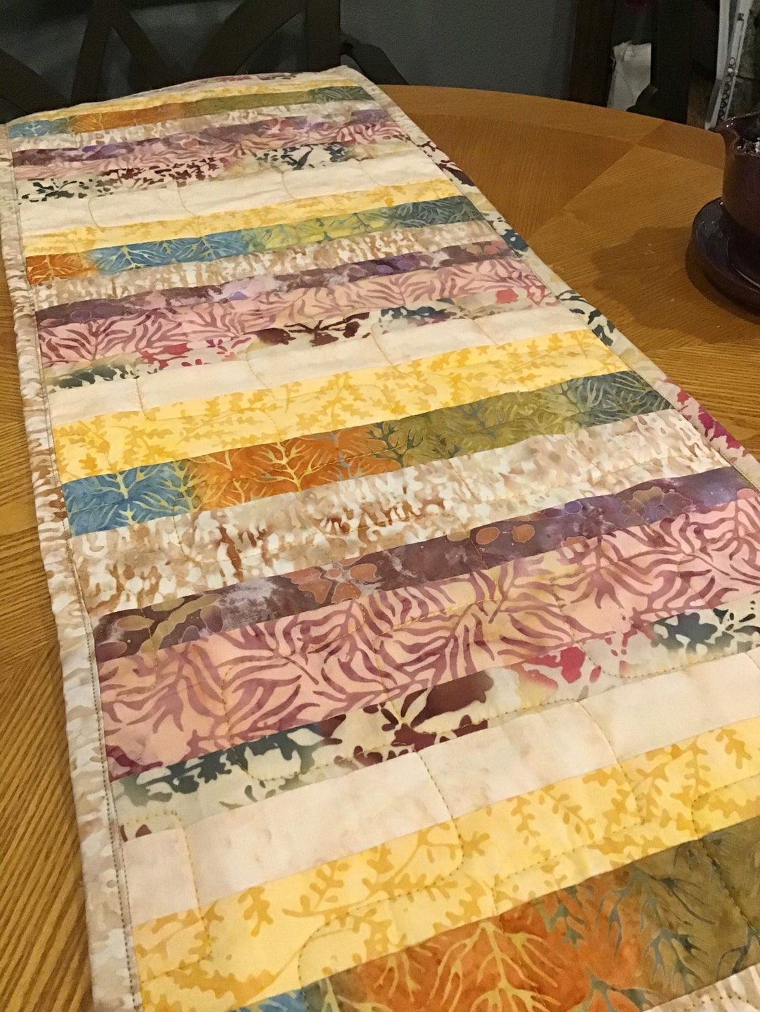 Pastel Table Runner, Batik Spring Yellow Blue Beige Modern Quilted ...