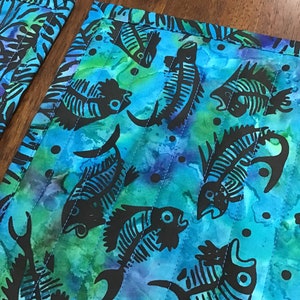 Blue Batik Placemats Set of 4 Reversible Quilted Placemats - Etsy