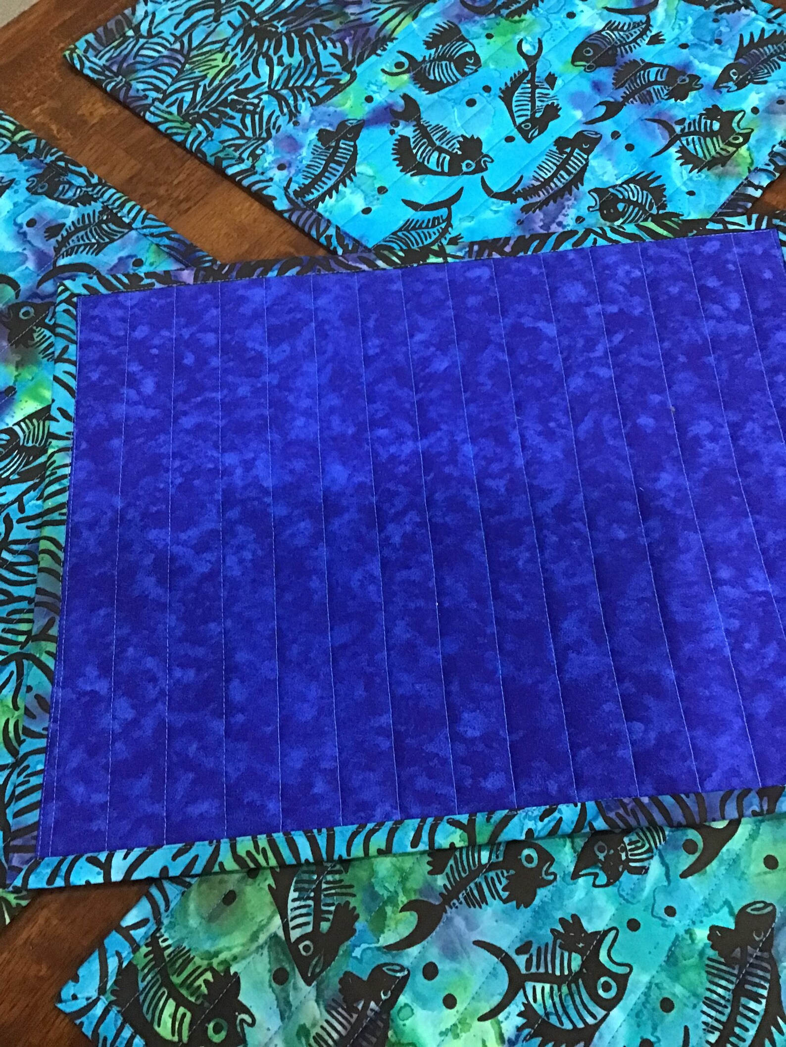 Blue Batik Placemats Set of 4 Reversible Quilted Placemats - Etsy