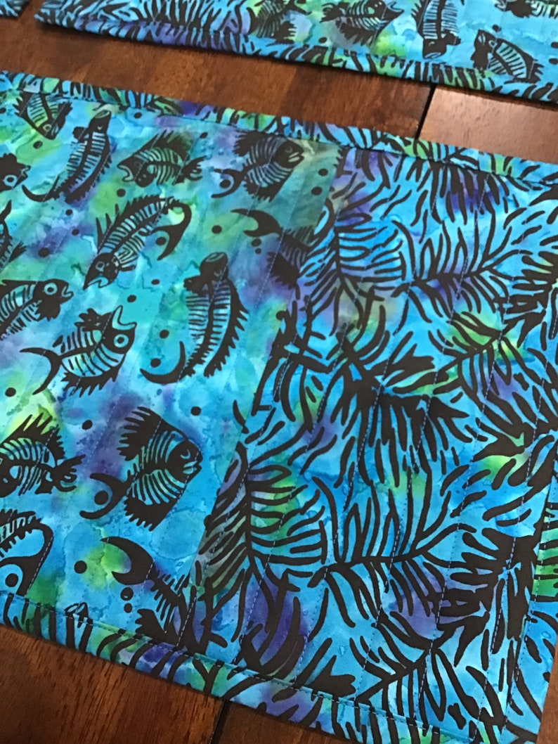 Blue Batik Placemats Set of 4 Reversible Quilted Placemats - Etsy