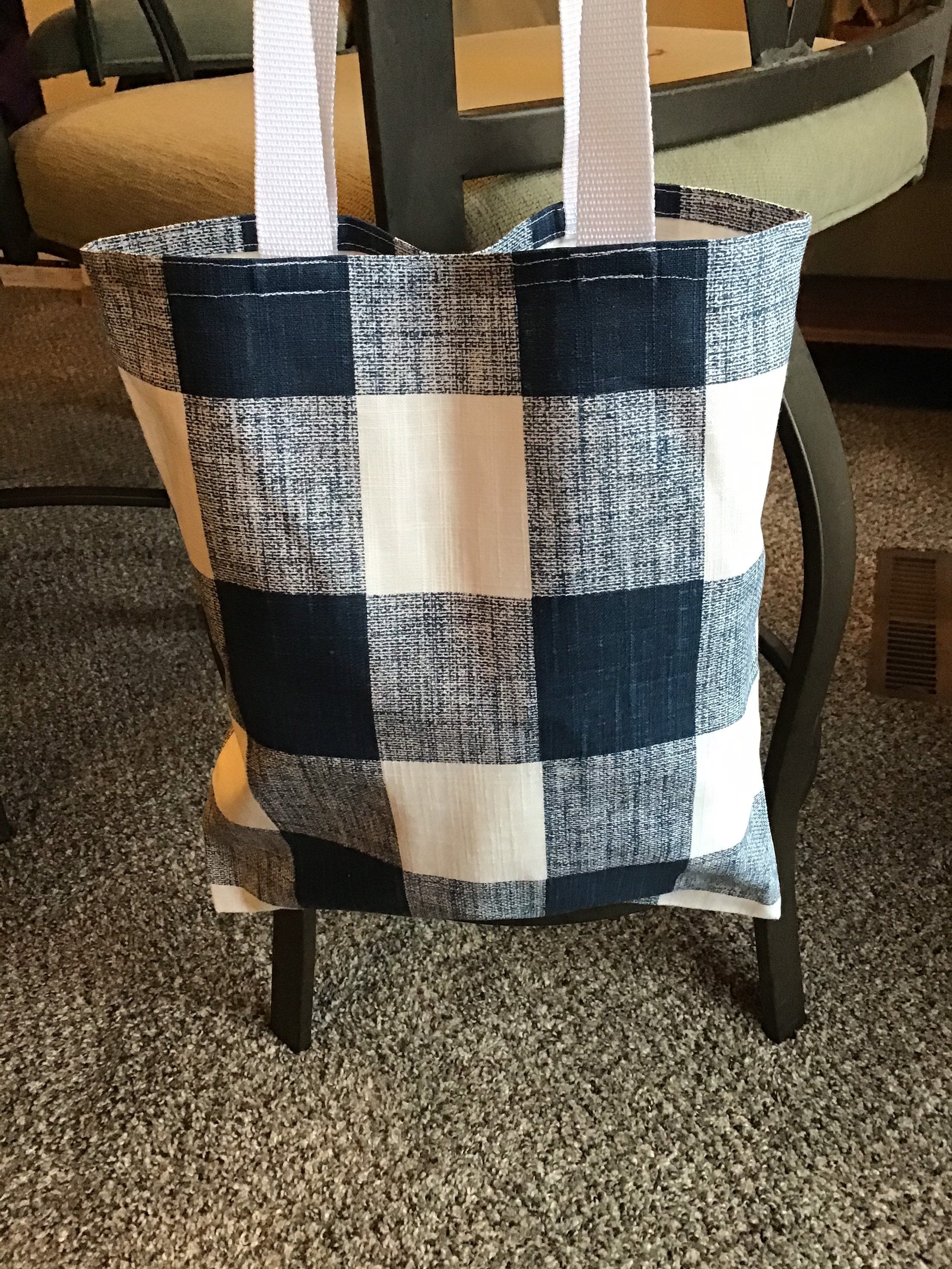 Blue Buffalo check reusable tote bag book bag blue white | Etsy