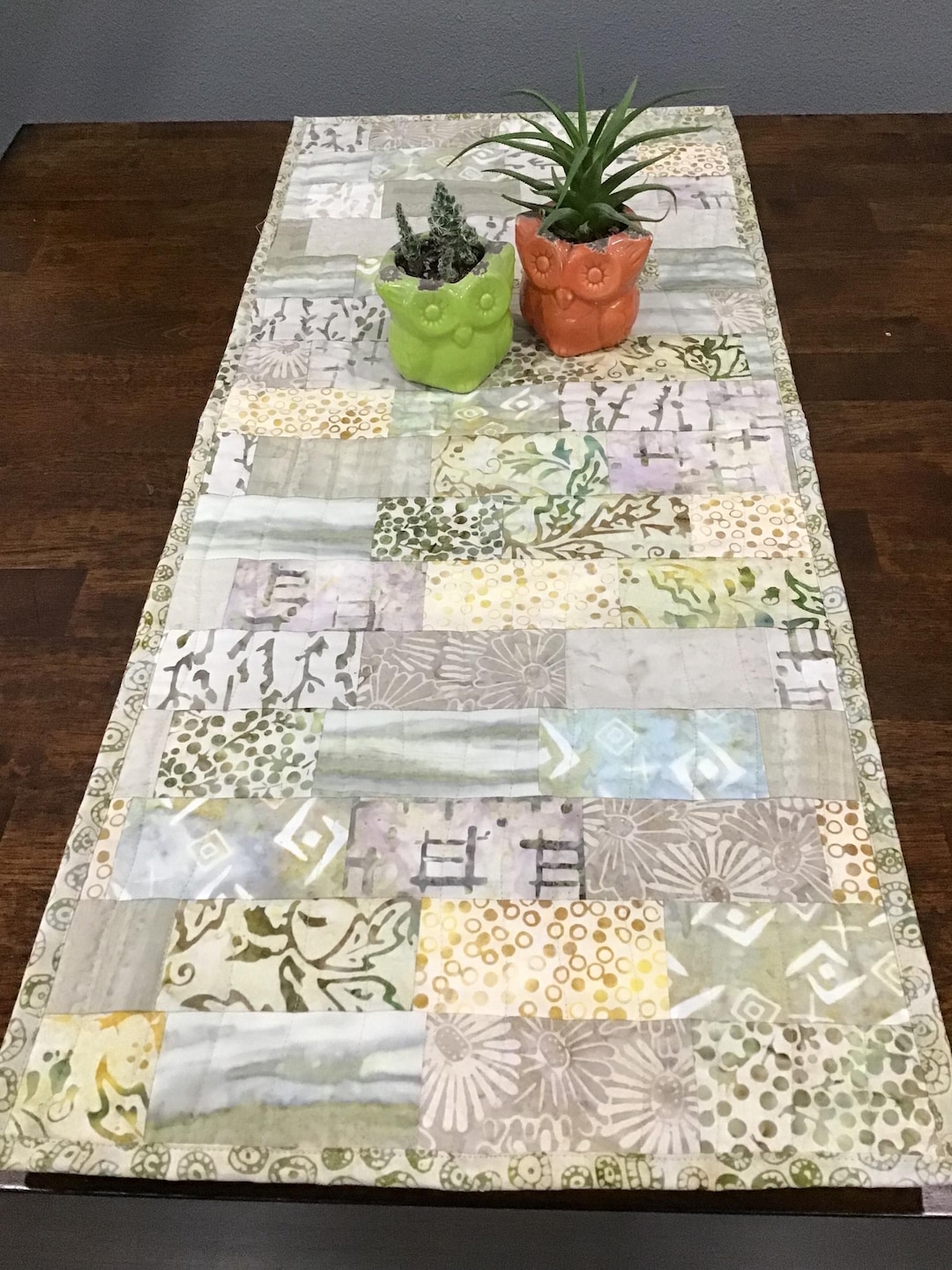 Neutral Quilted Table Runner Batiks Small Runner Dresser Cover - Etsy