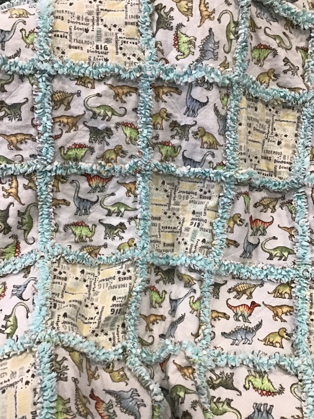 Dinosaur Rag Quilt Baby Toddler Flannel Cotton Blues Grays Green - Etsy