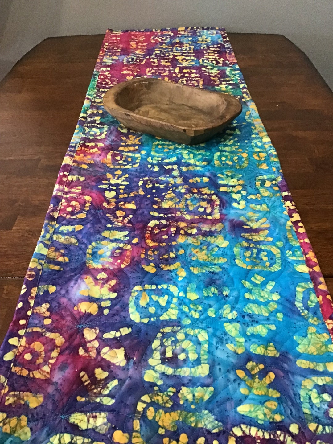 Batik Quilted Table Runner Dresser Scarf Table Cover Berry Turquoise ...