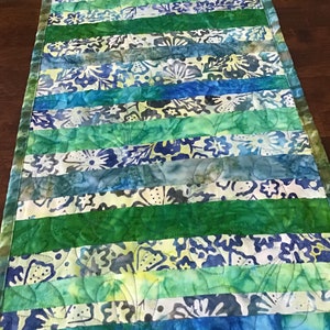 Batik Table Runner Blue Green Quilted Dresser Scarf Table Cover Floral ...