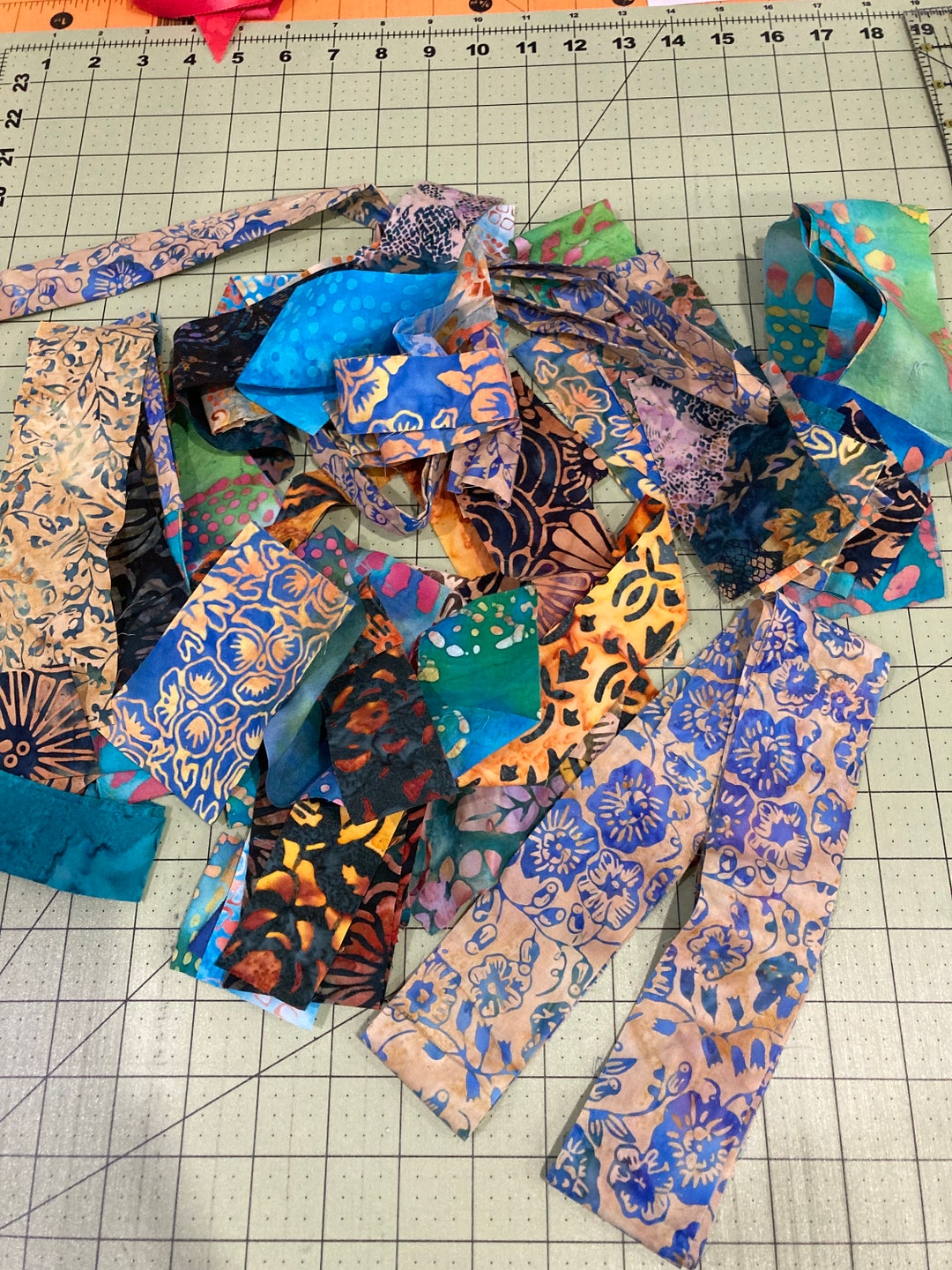 Batik Fabric Scraps Strips Collage Crumb Quilting Destash - Etsy