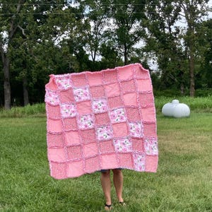 Pink Floral Rag Quilt: Cotton Flannel Lap Quilt 48" - Etsy