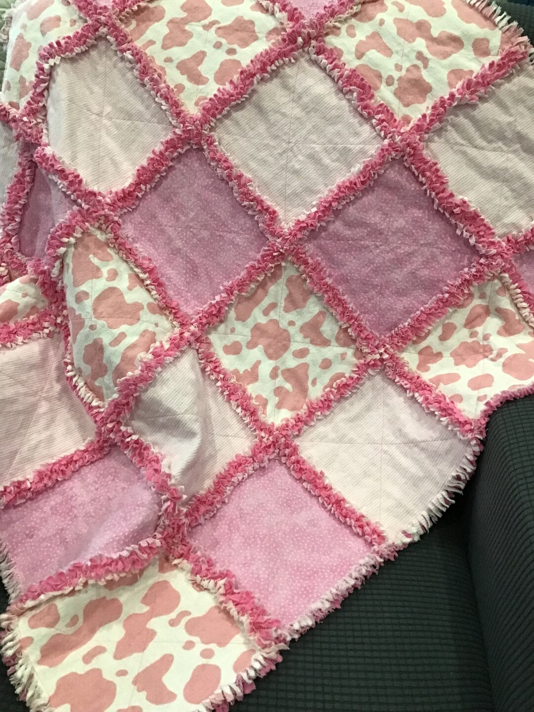Baby Rag Quilt Flannel Pink Cow Print Stripe Ticking Dot Farmhouse - Etsy