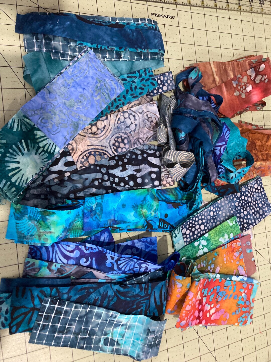 Batik Fabric Scraps Strips Collage Crumb Quilting Destash - Etsy