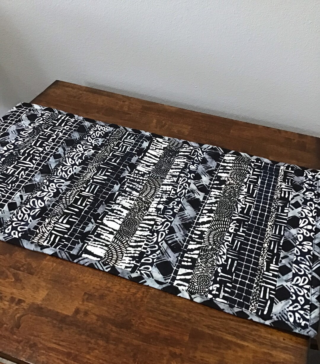 Black Batik Table Runner Quilted Modern Dresser Scarf Bohemian - Etsy